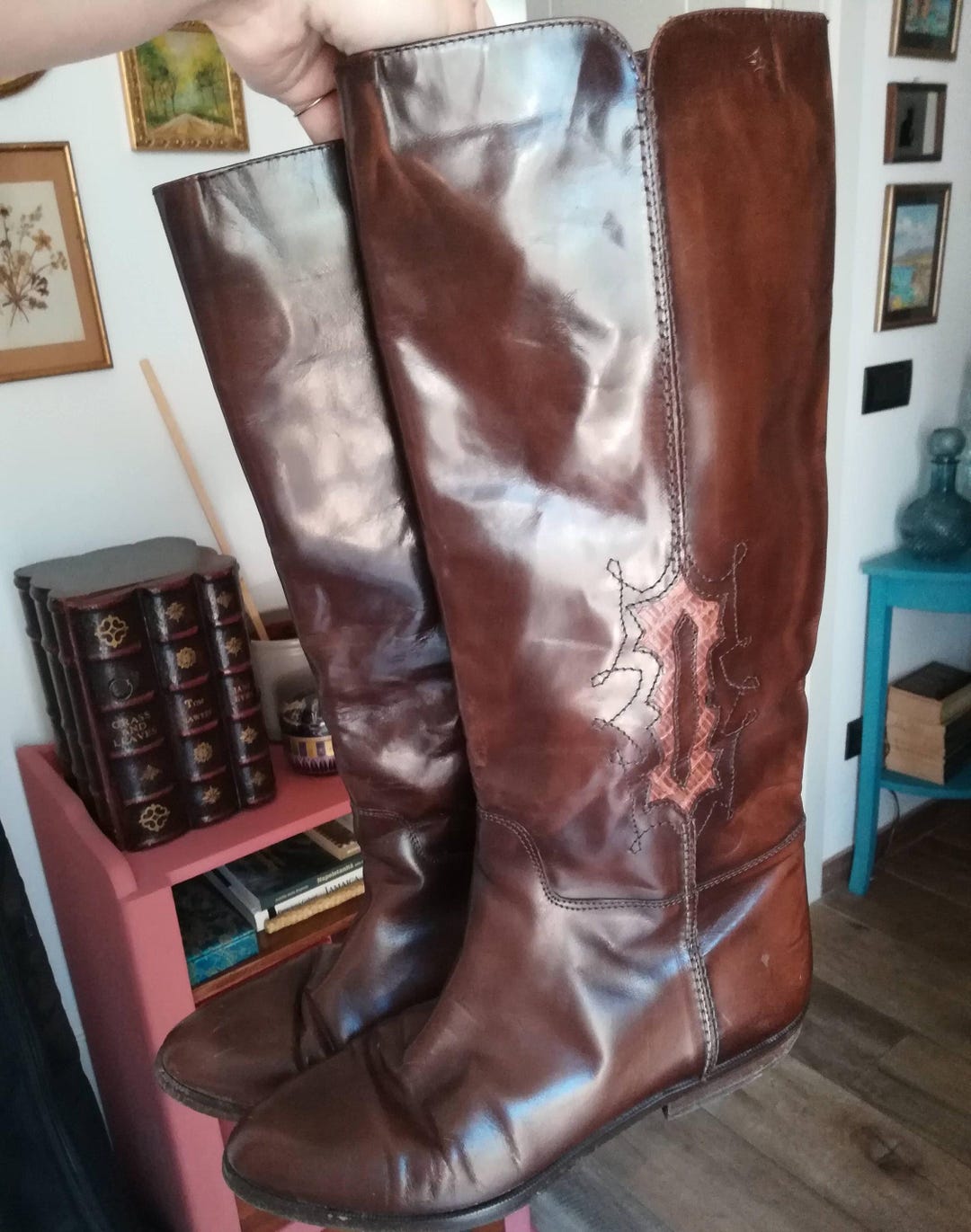 KNEE HIGH BOOTS 'silvania' Vintage 70 Brown Leather Boots Riding Brown ...