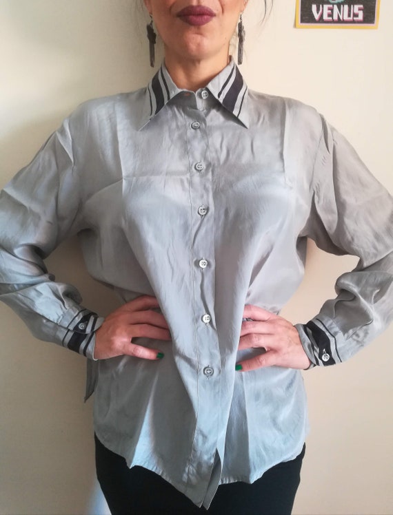 PANCALDI & B SILK SHIRT Vintage 70 Woman Button-Up Sh… - Gem