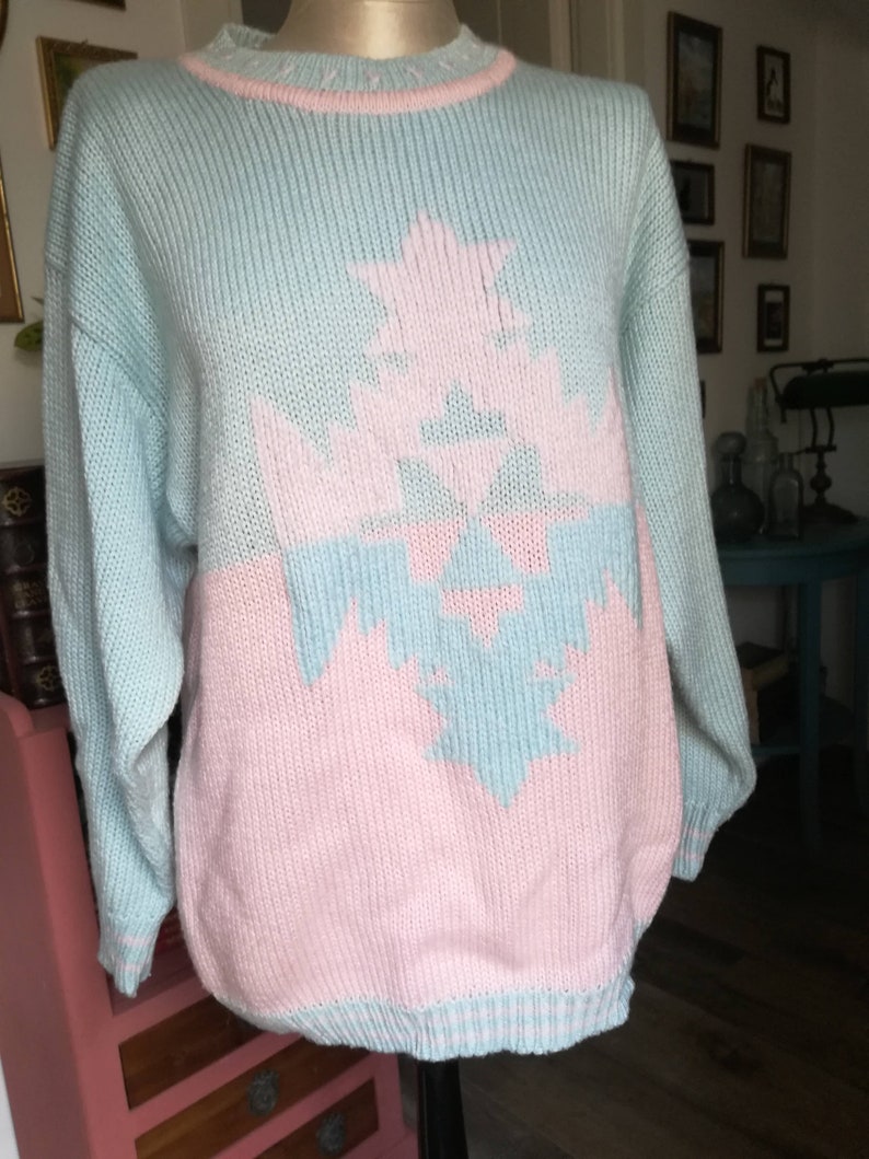 PASTEL WOOL SWEATER Vintage 90 Sweater Pullover Geometrical Pattern ...