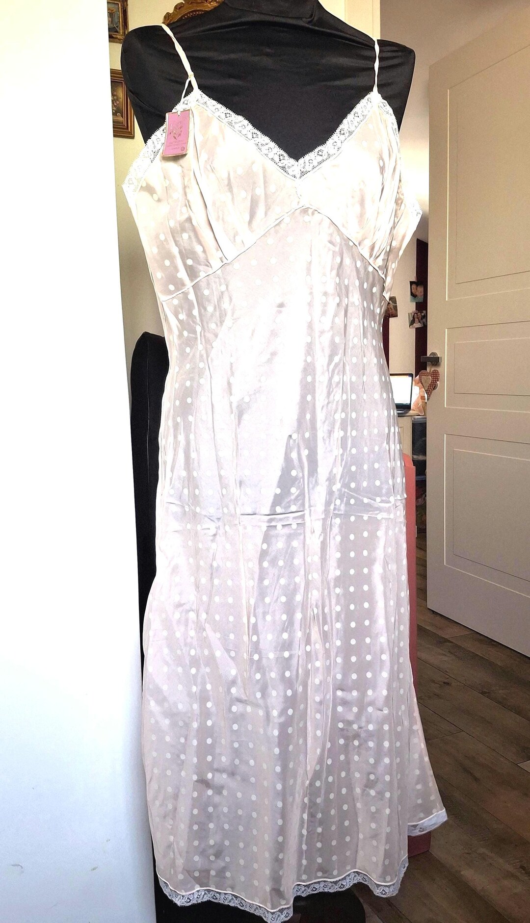 Vintage 80s Pink Polka Dot Nightgown Set: Acetate Lingerie, Deadstock ...