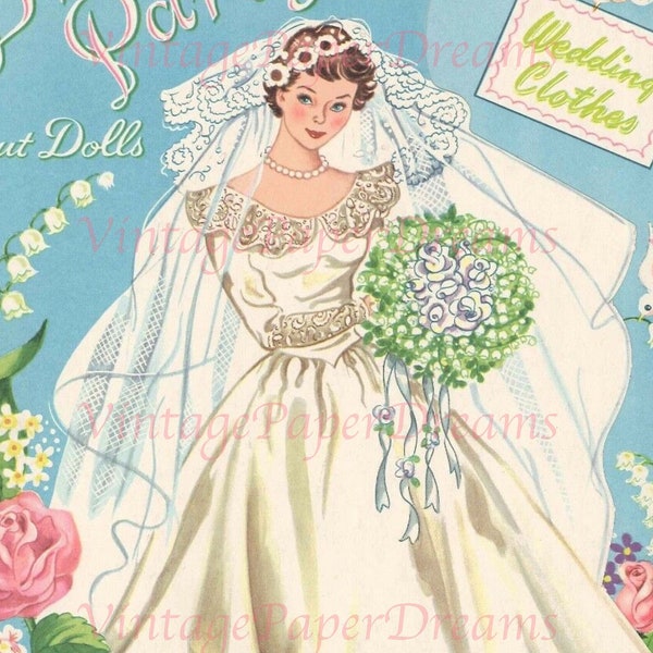 Vintage Wedding Paper Doll Printable PDF JPEG bridal Paper Doll 70s 1970s Paper Doll Pattern ...