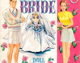Vintage Paper Doll Printable PDF JPEG romantic Wedding 50s 1950s Paper Doll Pattern Digital ...
