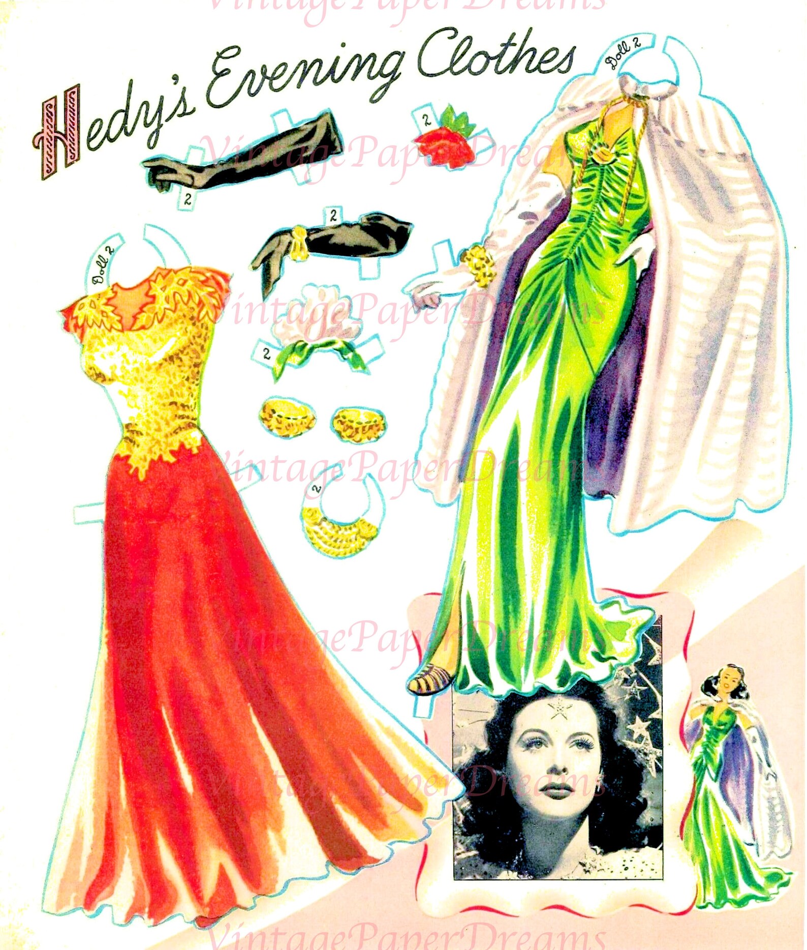 Vintage Paper Doll Printable PDF hedy Lamarr Paper Doll - Etsy