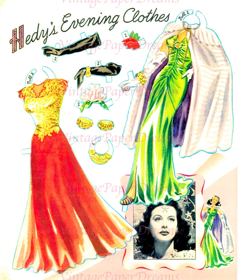 Vintage Paper Doll Printable PDF hedy Lamarr Paper Doll - Etsy