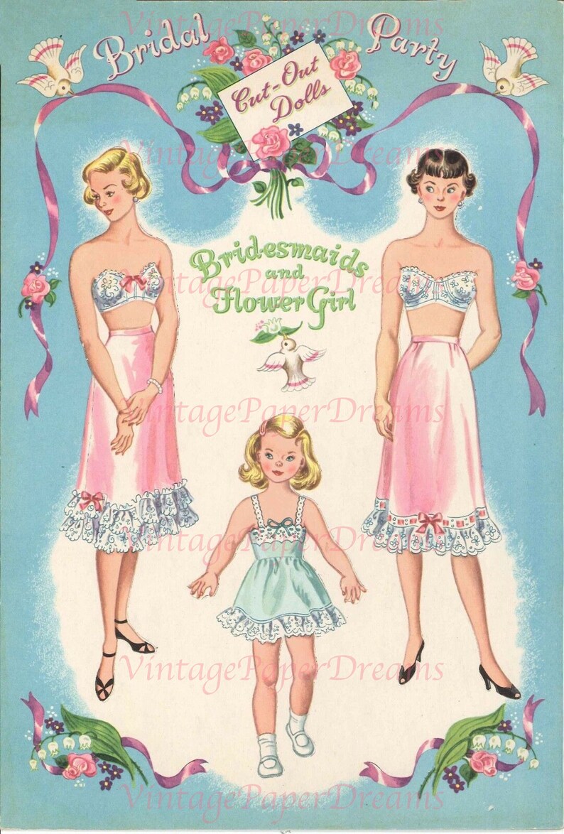 Vintage Paper Doll Printable PDF JPEG romantic Wedding 50s - Etsy
