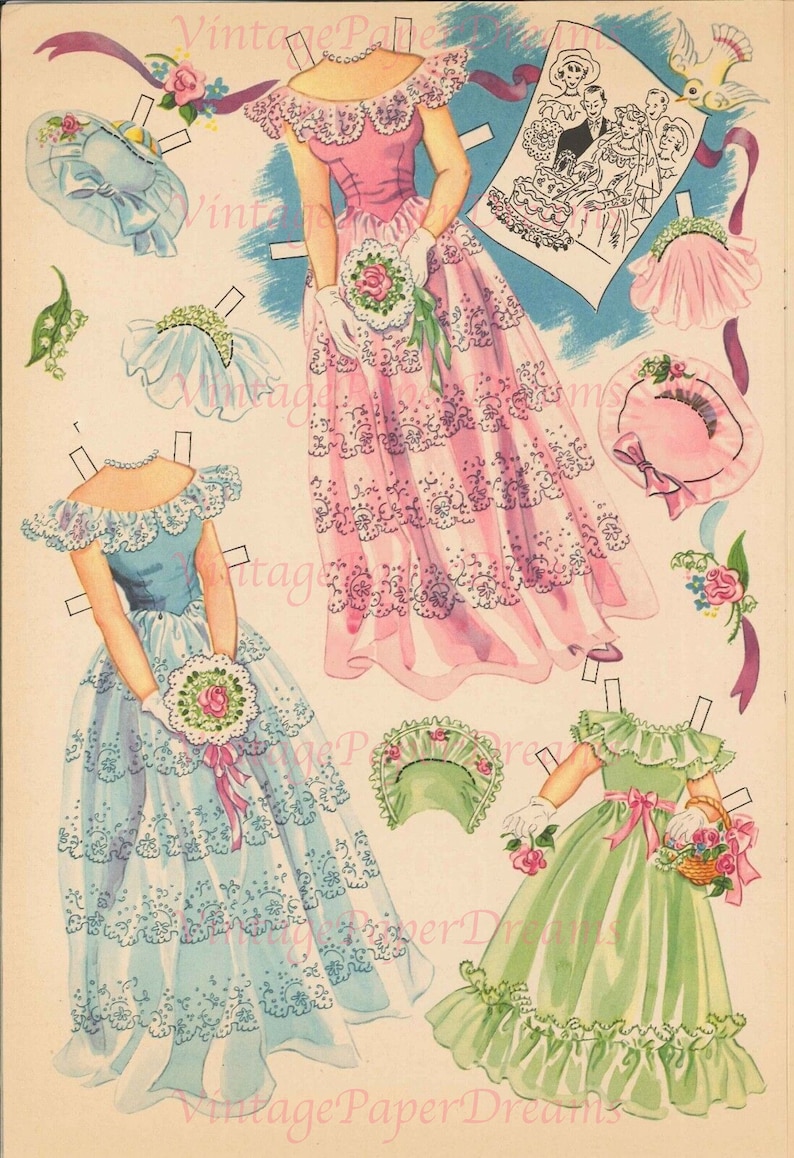 Vintage Paper Doll Printable Pdf Jpeg Romantic Wedding 50s Etsy
