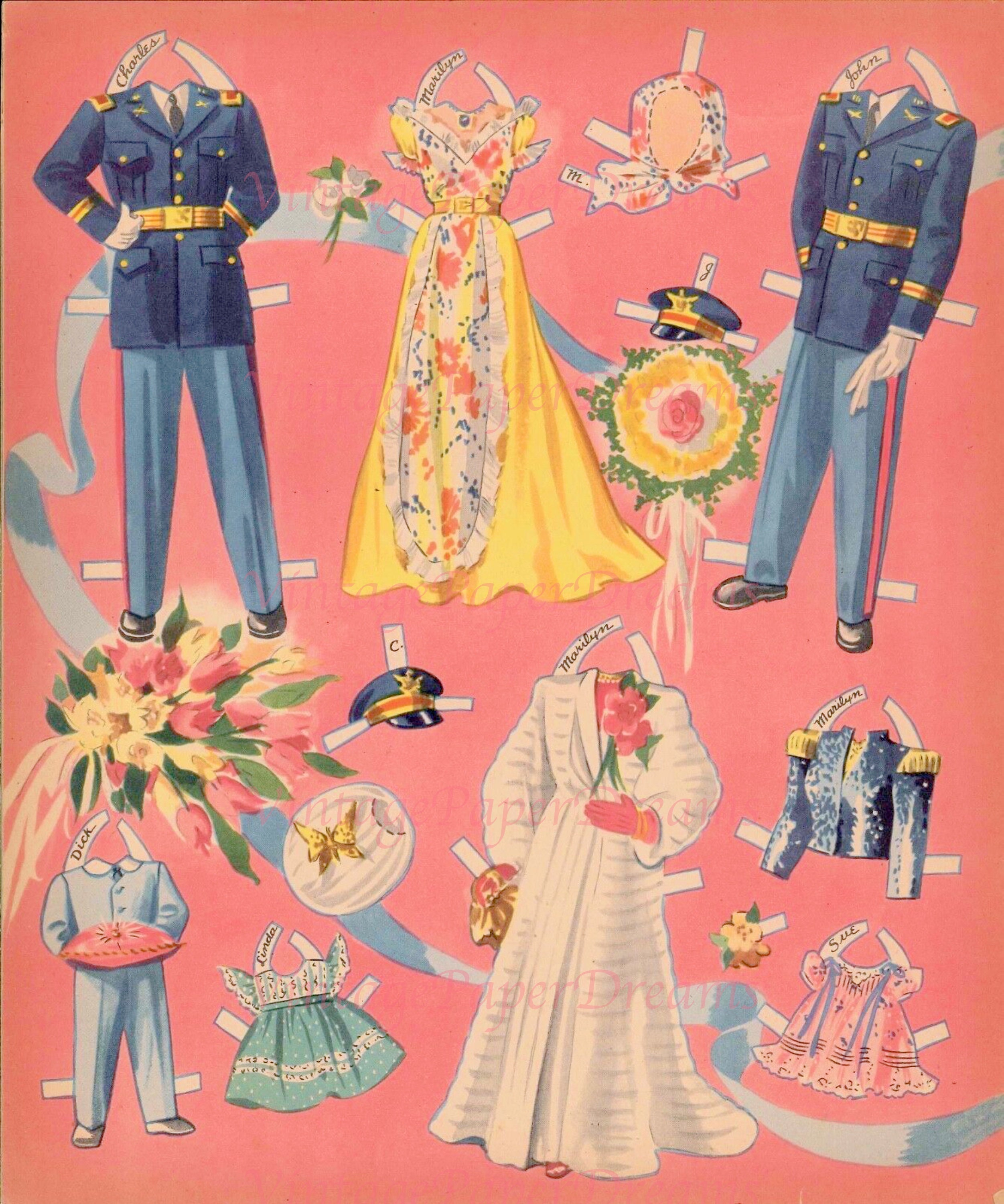 Vintage Wedding Printable PDF bride & Groom Paper Doll 40s 1940s WWII ...