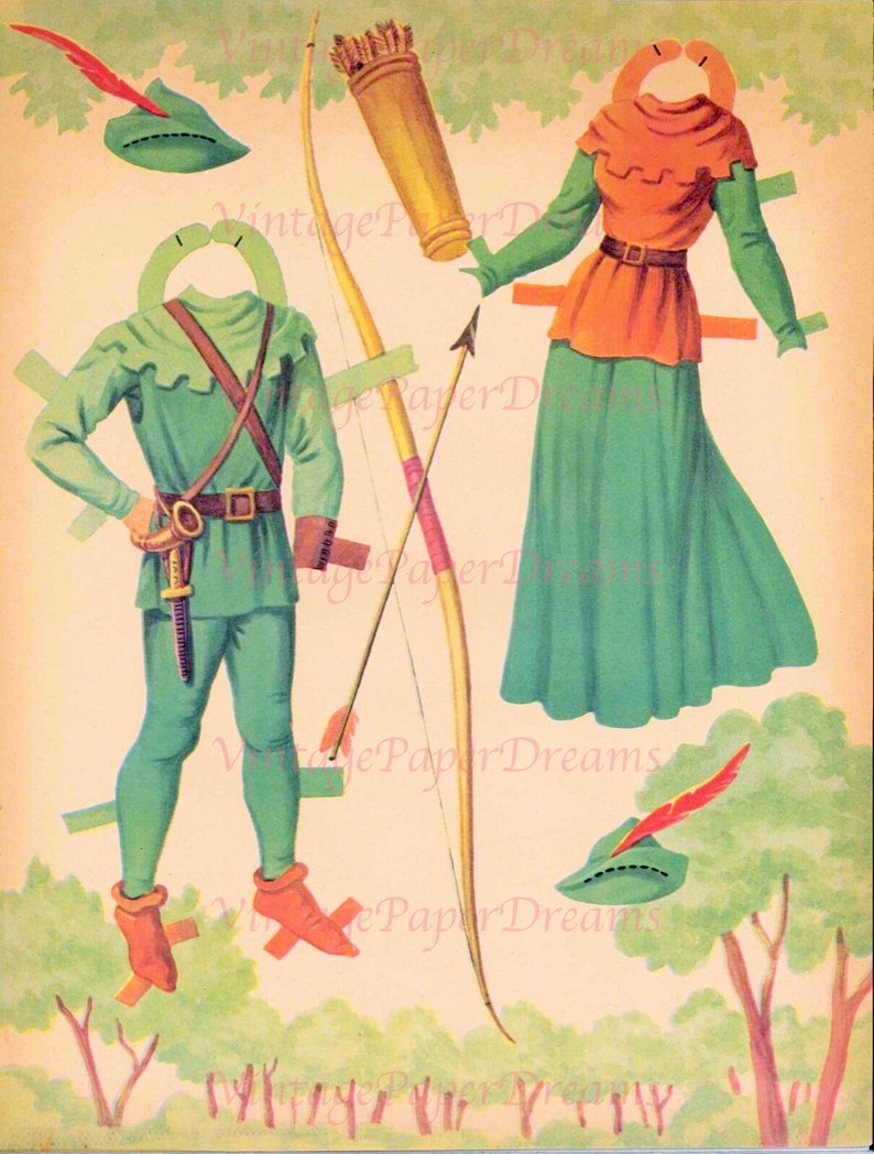Vintage Paper Doll Printable PDF robin Hood Maid Marian Paper Dolls 40s ...