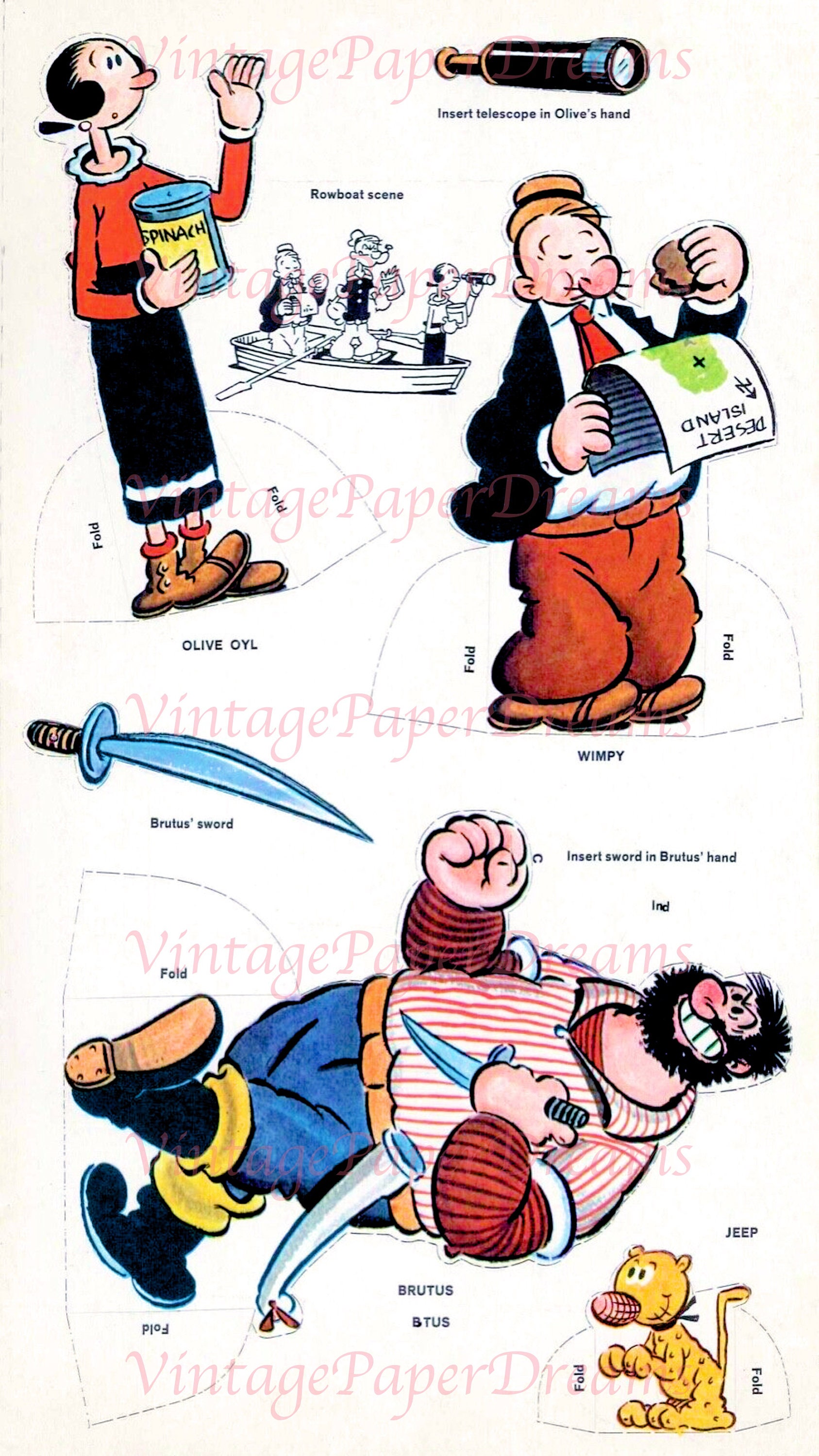 Vintage Paper Doll Printable PDF popeye Paper Doll 1961 - Etsy