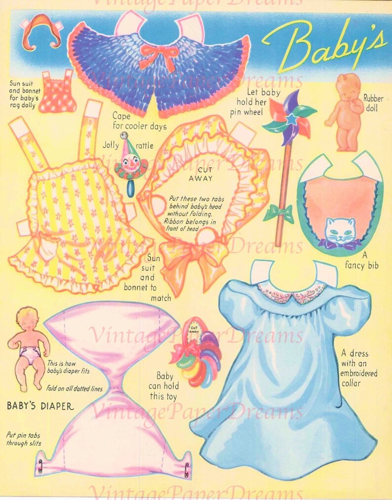 Vintage Paper Doll Printable PDF sleeping Baby Paper Doll - Etsy