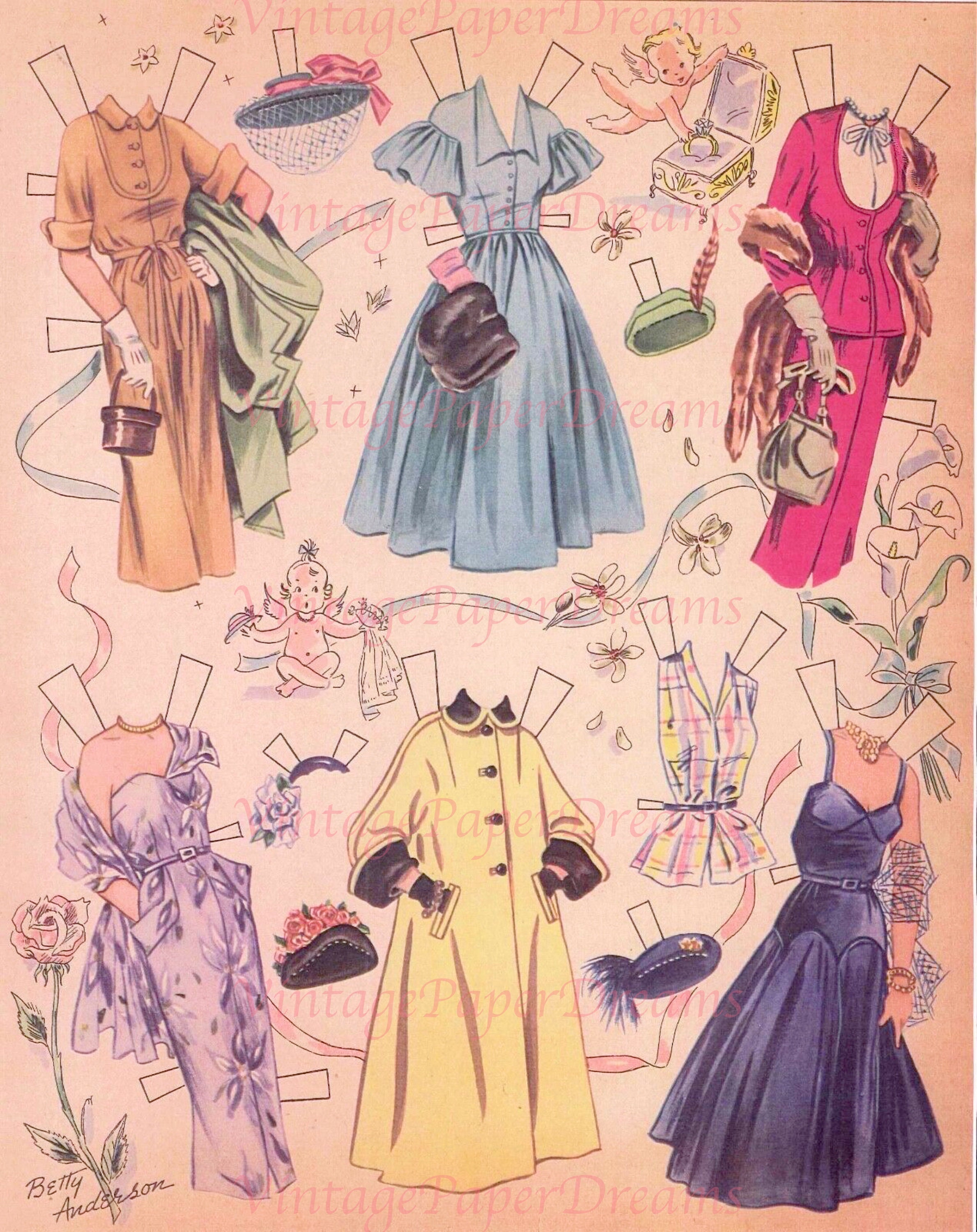 Vintage Paper Doll Printable PDF wedding Party Paper Doll 50s 1950s ...