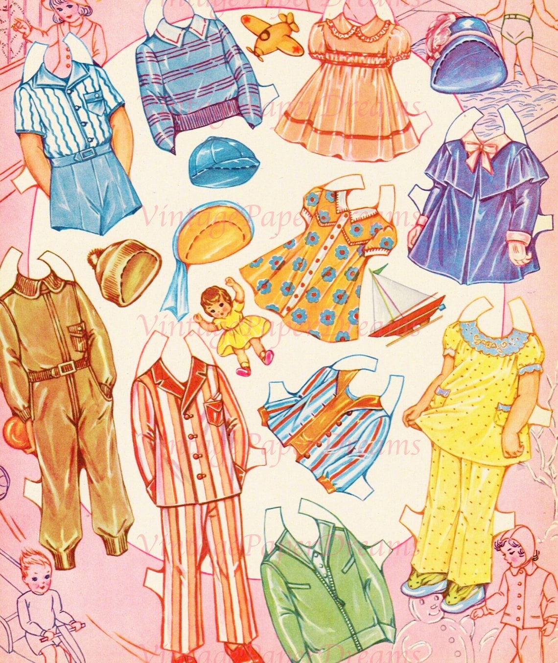Vintage Paper Doll Printable PDF baby Boys Girls Paper - Etsy