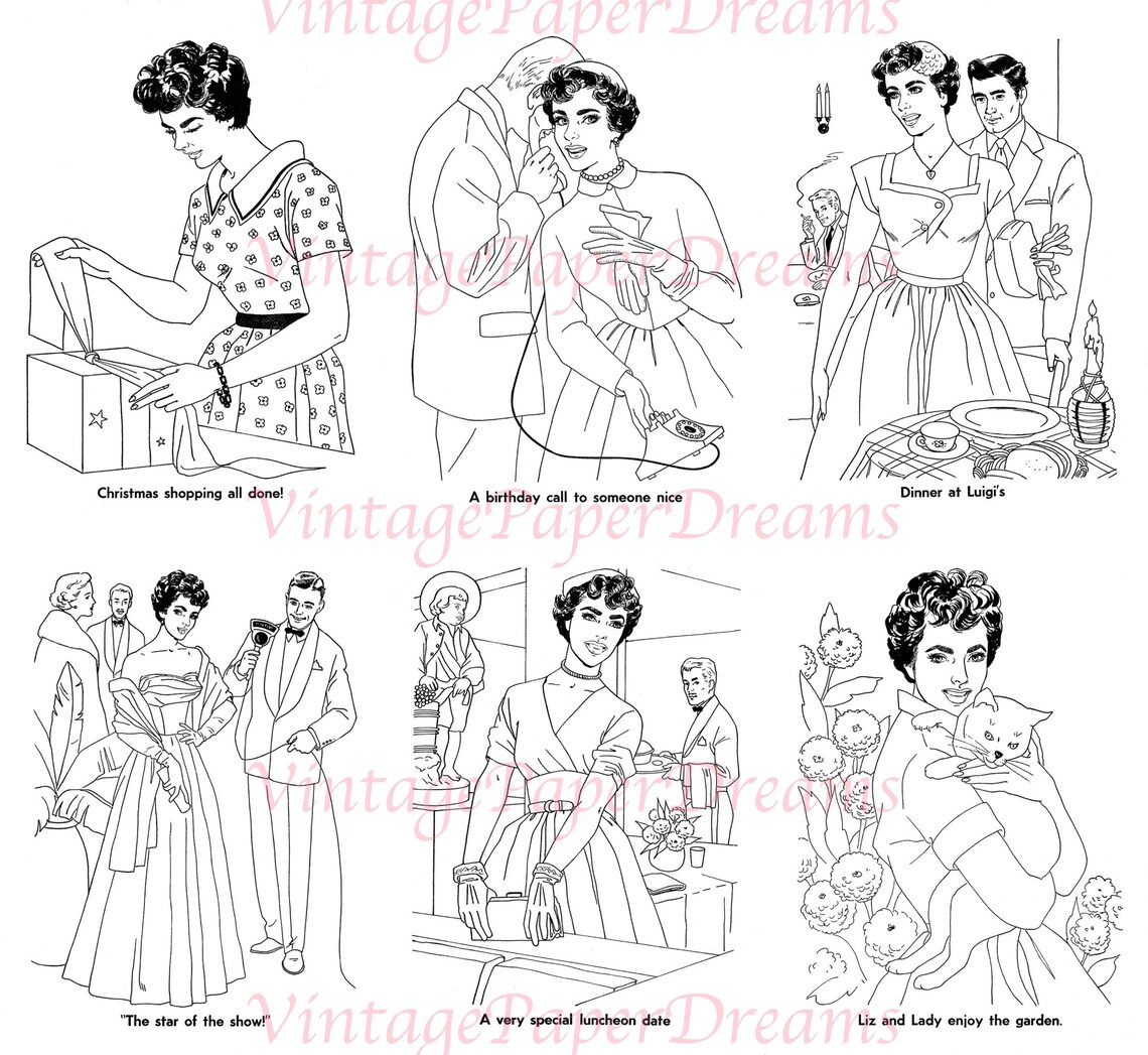 Vintage Coloring Book Printable PDF • elizabeth Taylor Colouring Book ...