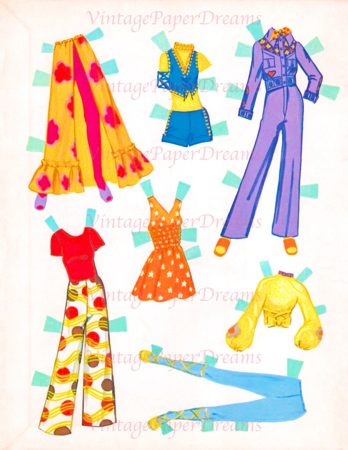 Vintage Paper Doll Printable PDF rock Flowers Paper Doll - Etsy