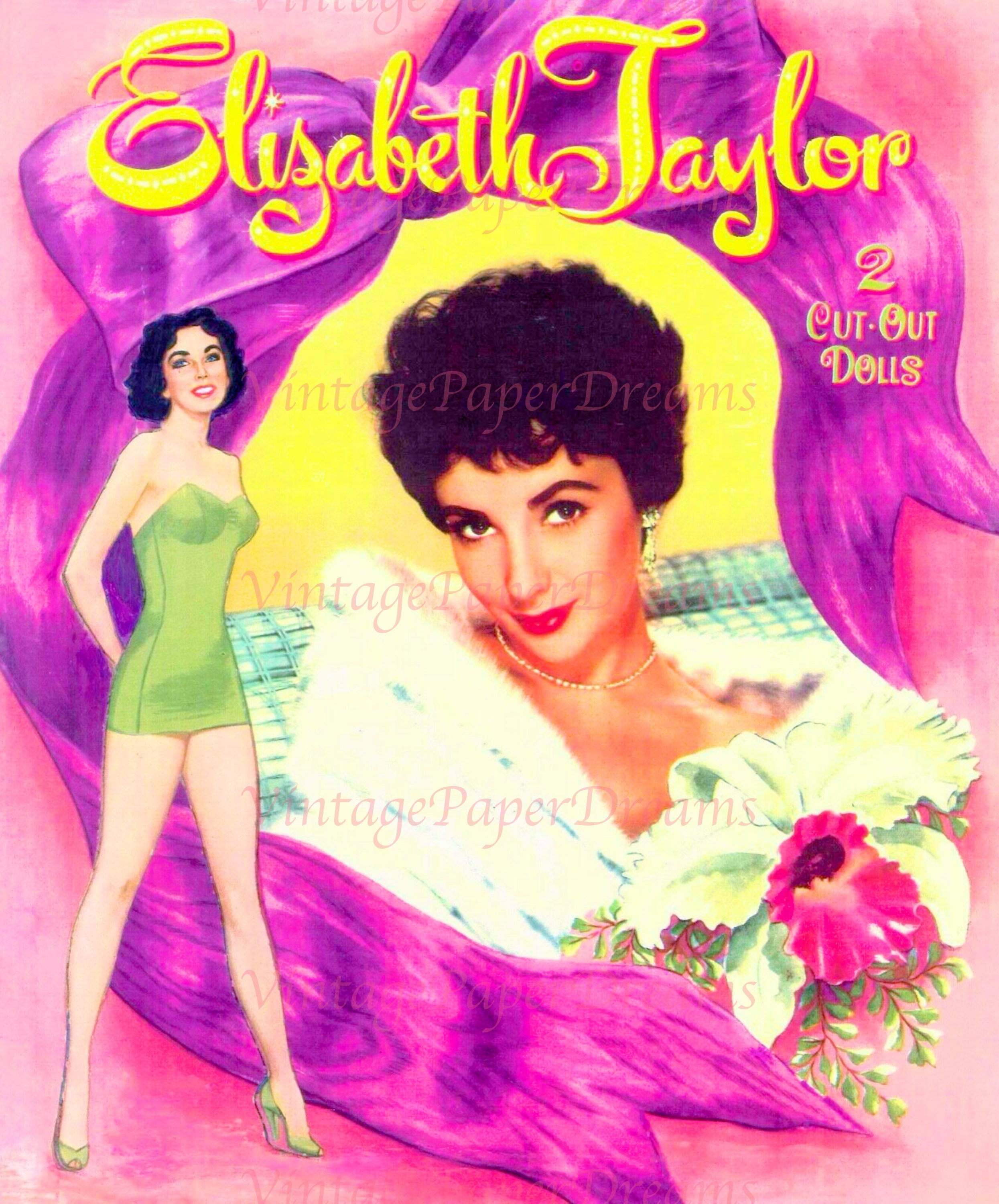 Vintage Paper Doll Printable PDF • elizabeth Taylor Paper Doll • 50s ...