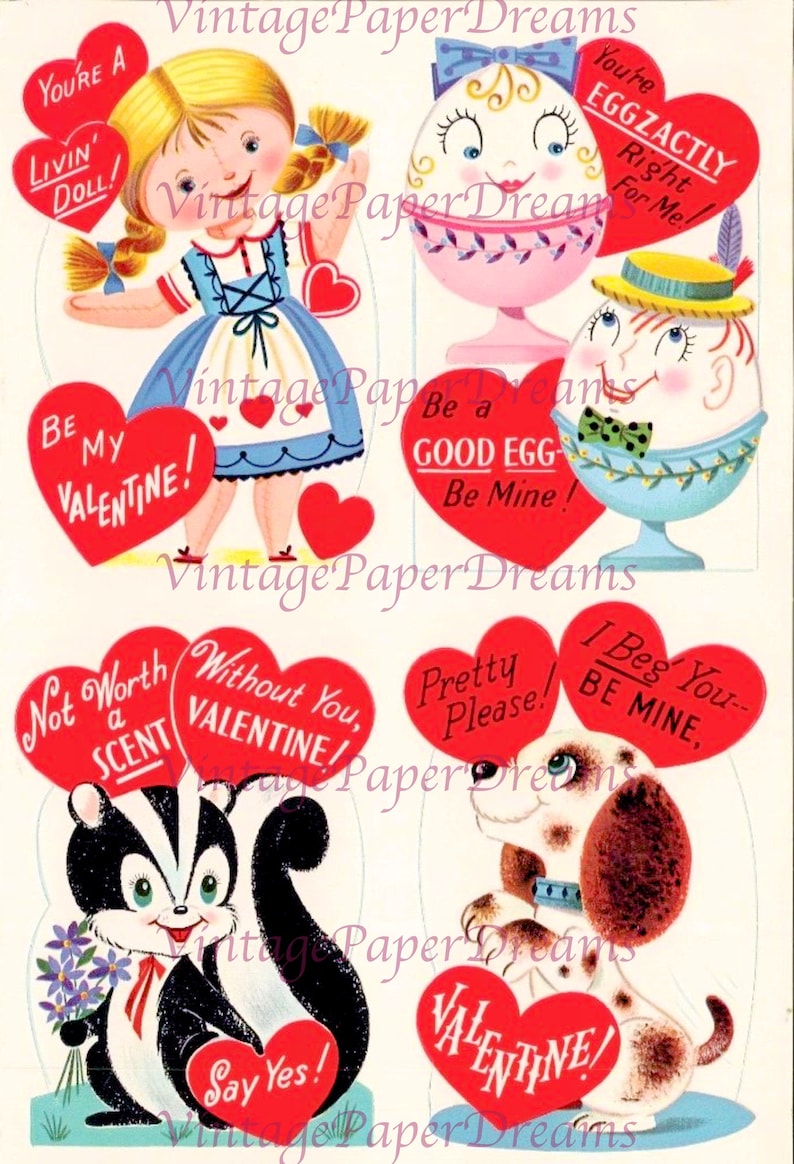 40 Vintage Valentines Card Printable PDF 1960s Holiday Card - Etsy