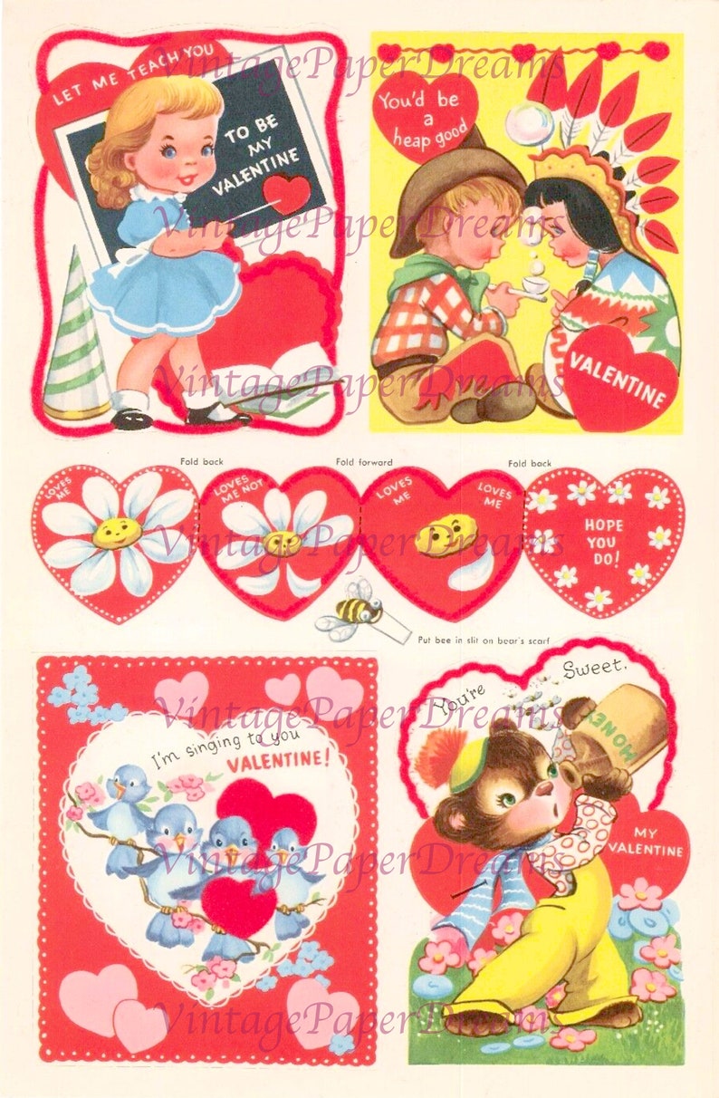 40 Vintage Valentines Card Printable PDF 1950s Holiday Card Paper Doll ...