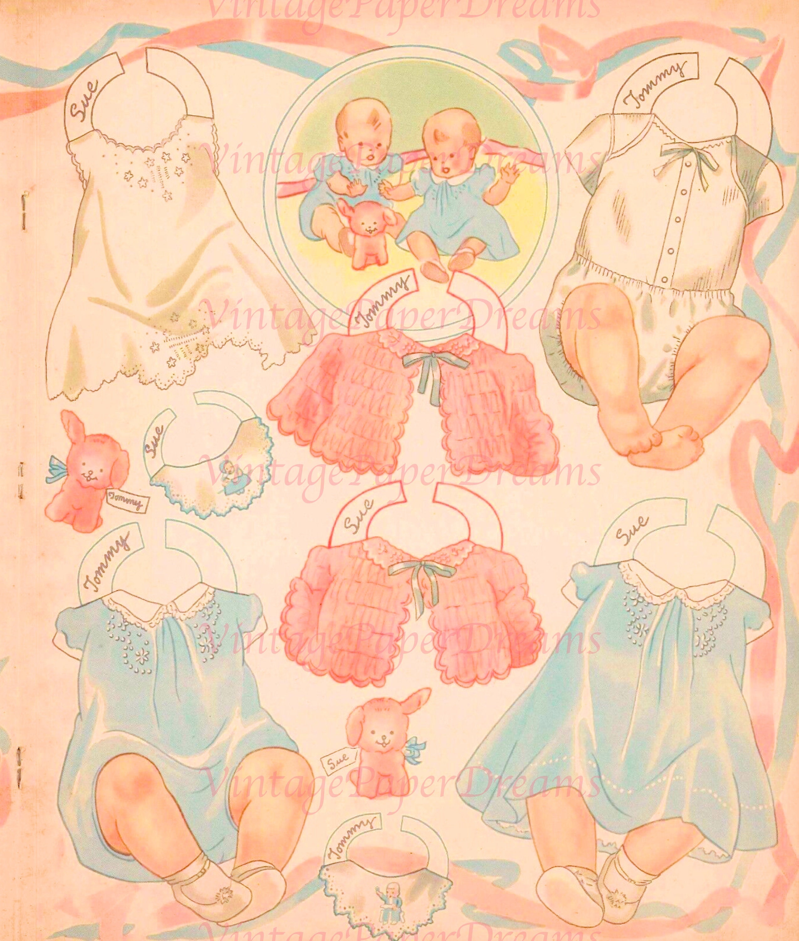 Vintage Paper Doll Printable PDF twin Baby Paper Dolls JPEG 40s 1940s ...