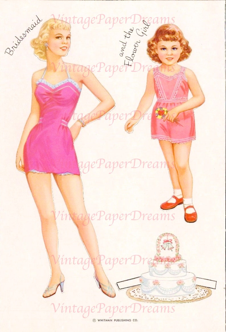 Vintage Paper Doll Printable PDF wedding Party Paper Doll 50s 1950s Paper Doll Pattern Download ...