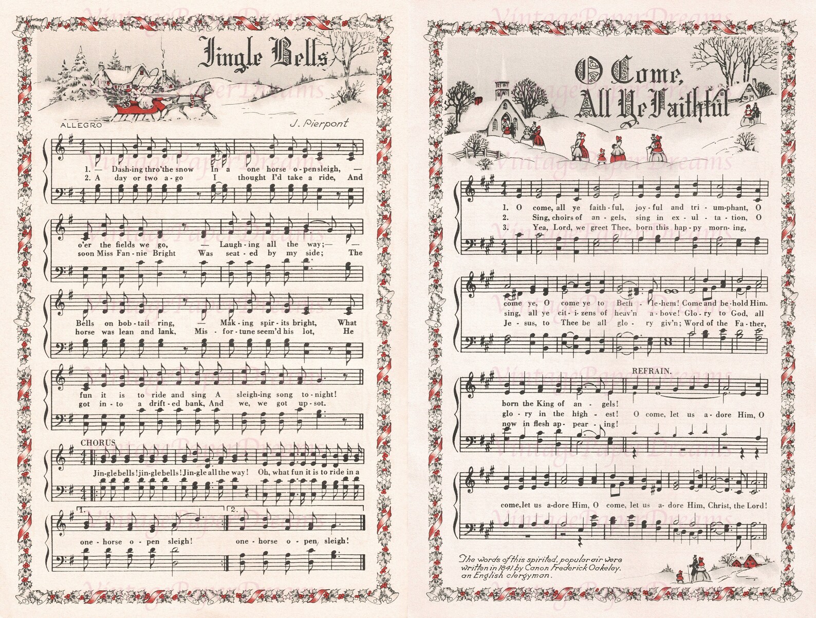 Vintage Printable Christmas Carol Sheet Music PDF • Traditional Advent ...