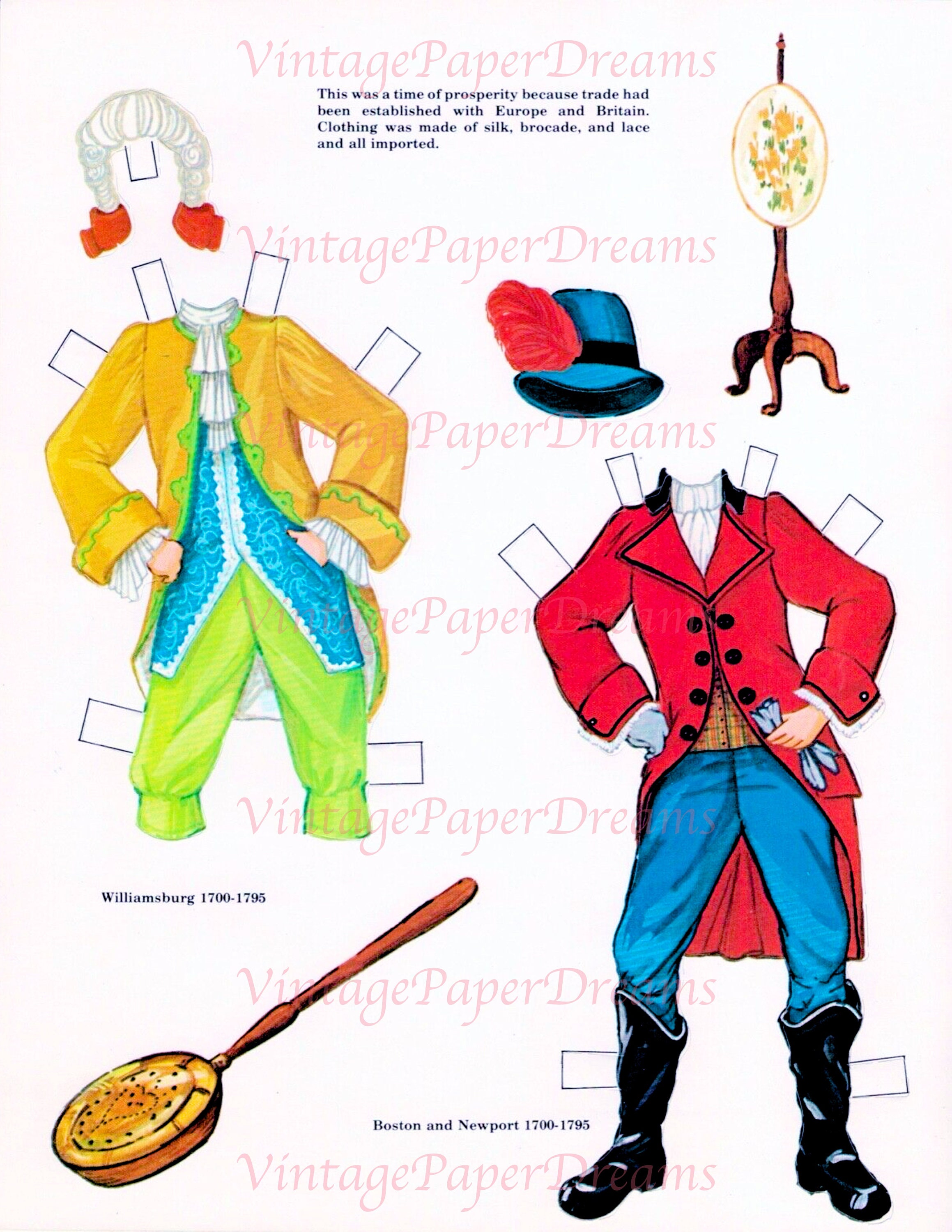 Vintage Paper Doll Printable PDF Colonial America Pilgrim Paper Dolls ...