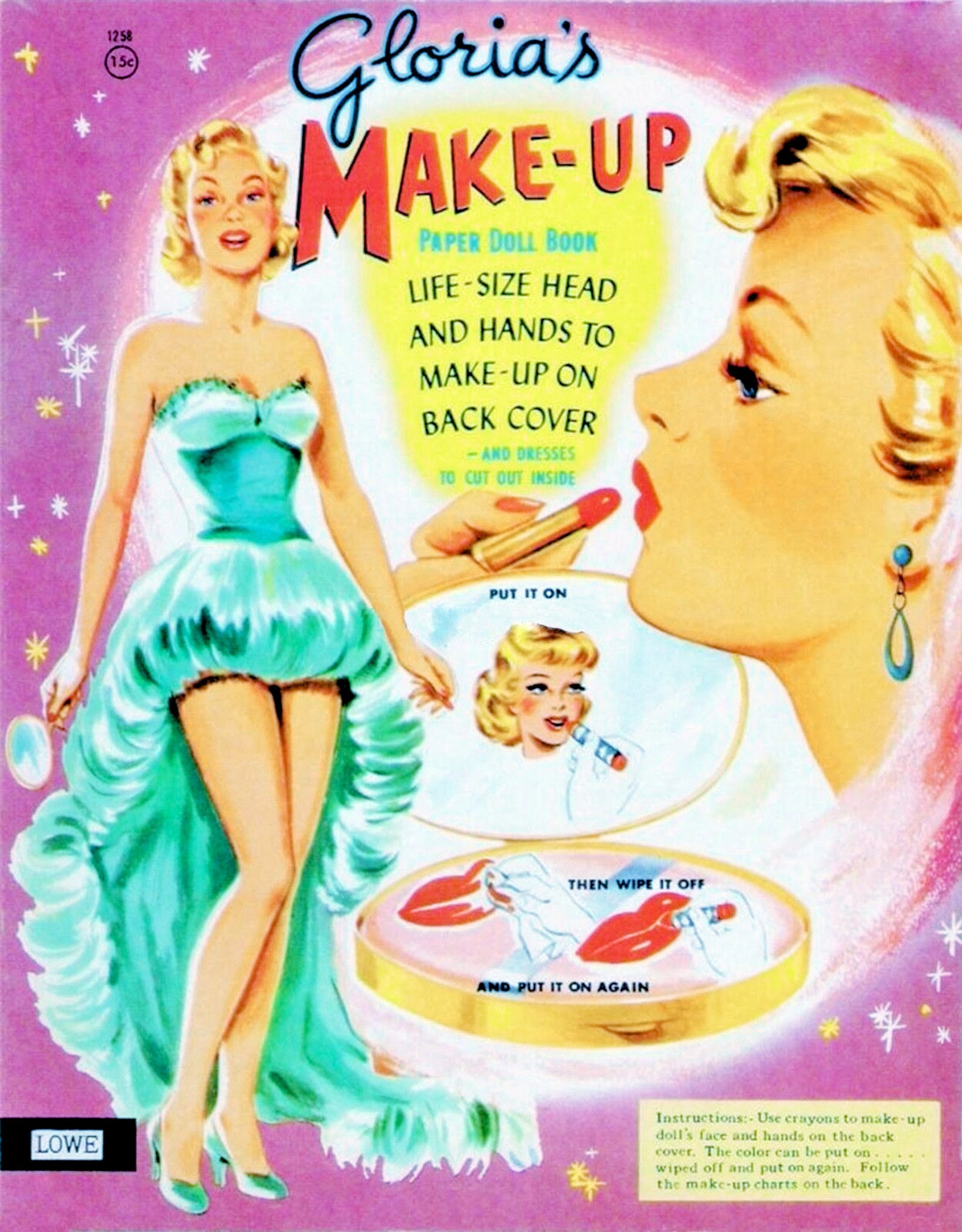 Vintage Paper Doll Printable PDF • gloria Make up Paper Doll JPEG • 50s 1950s Woman Paper Doll ...