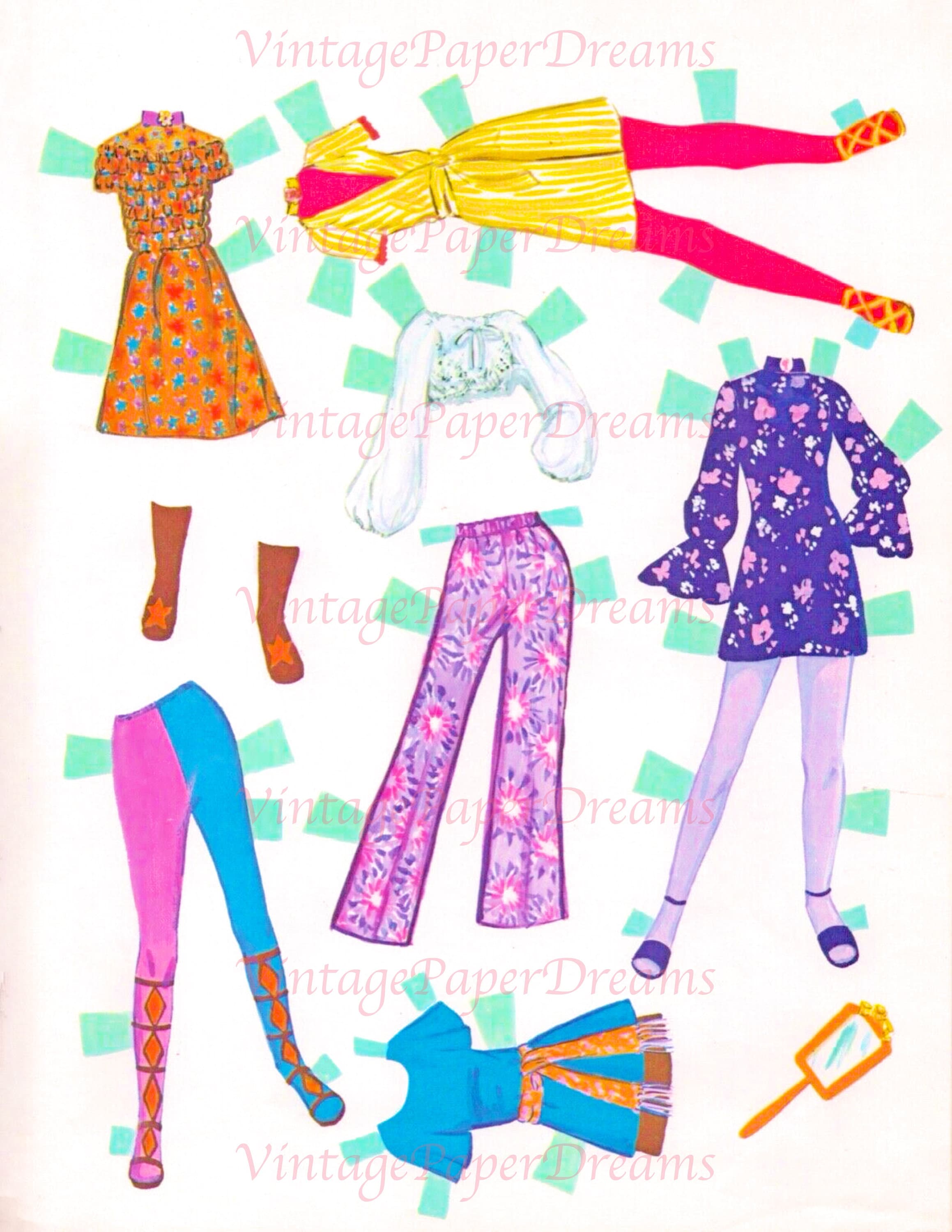 Vintage Paper Doll Printable PDF rock Flowers Paper Doll - Etsy