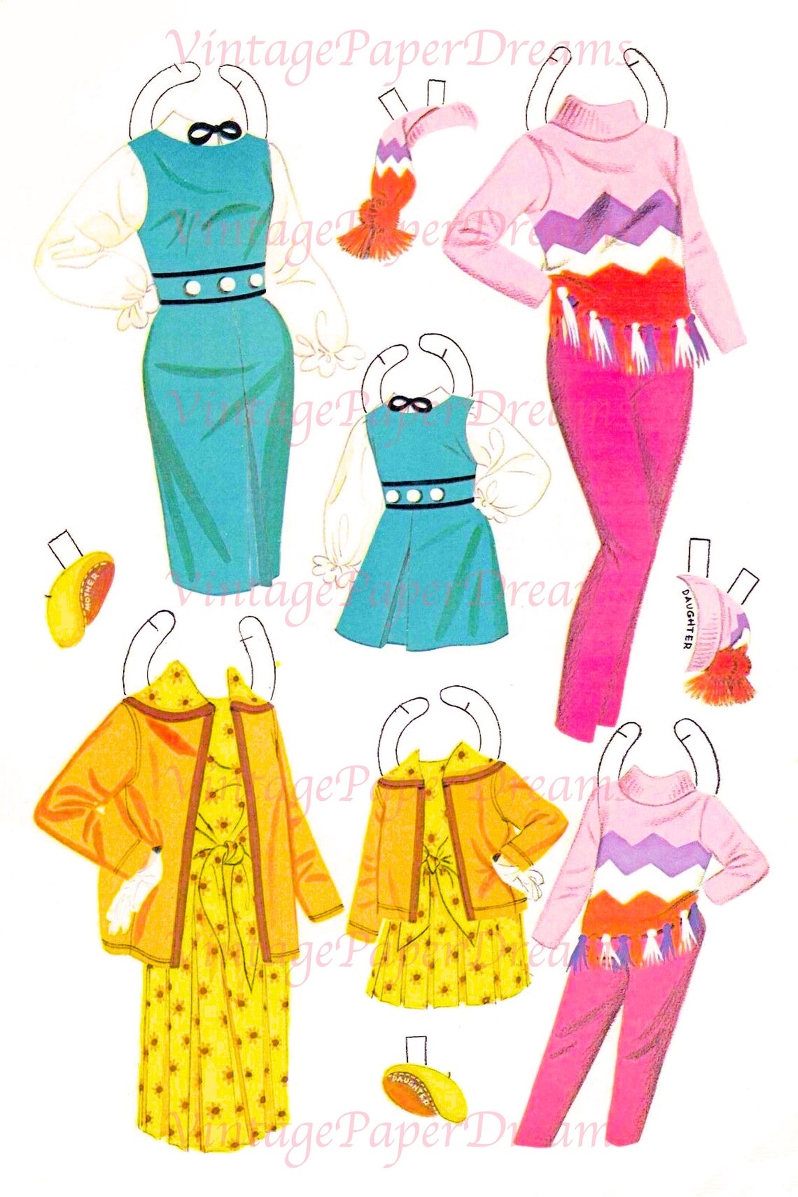 Vintage Paper Doll Printable PDF mother Daughter Paper Doll - Etsy