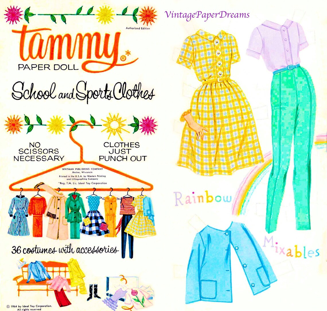 Vintage Paper Doll Printable PDF • school Girl Tammy Paper Doll • 60s ...