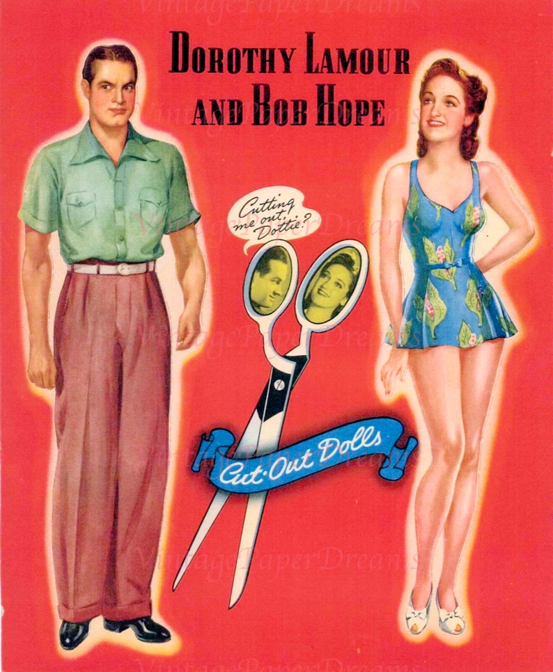 Vintage Paper Doll Printable PDF • bob Hope Dorothy Lamour Paper Doll ...