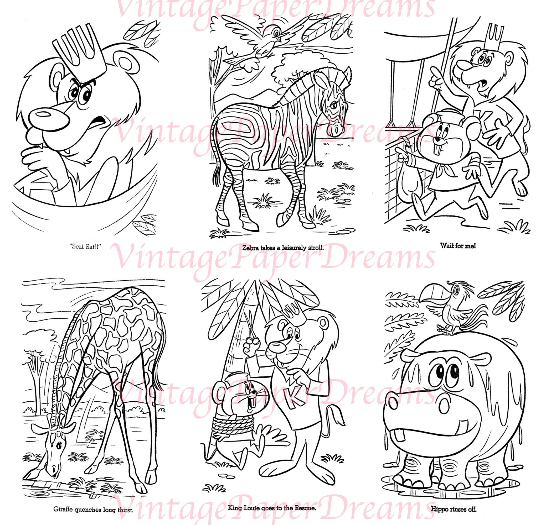 Vintage Coloring Book Printable PDF • louie the Lion Colouring Book ...