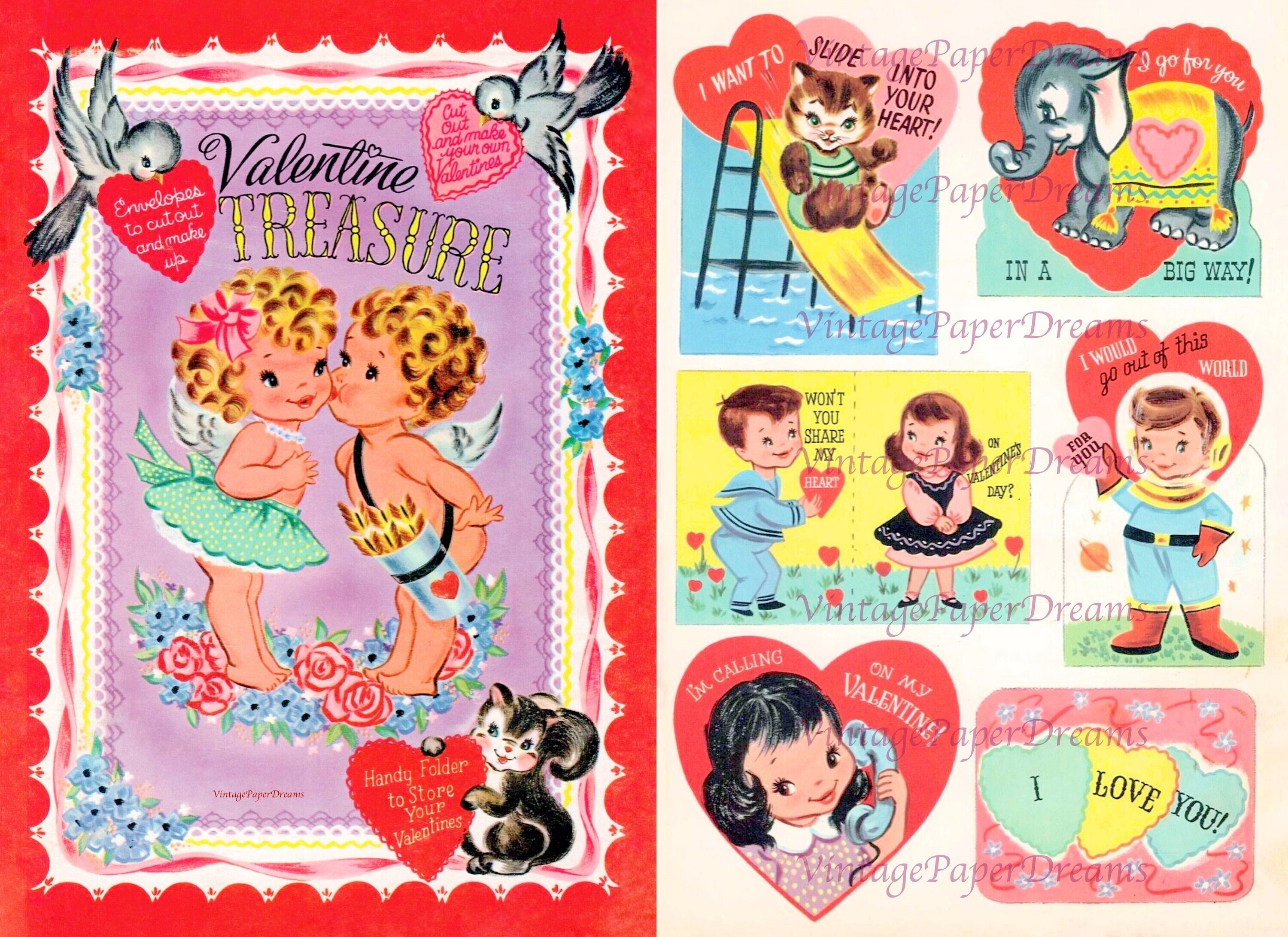 47 Vintage Valentines Card Printable PDF • 1940s Holiday Card Book JPEG ...