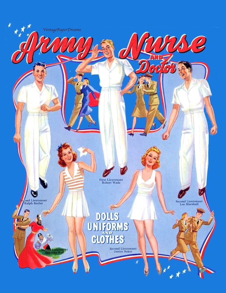 Vintage Paper Doll Printable PDF • Army Nurse Doctor Paper Dolls • 40s ...