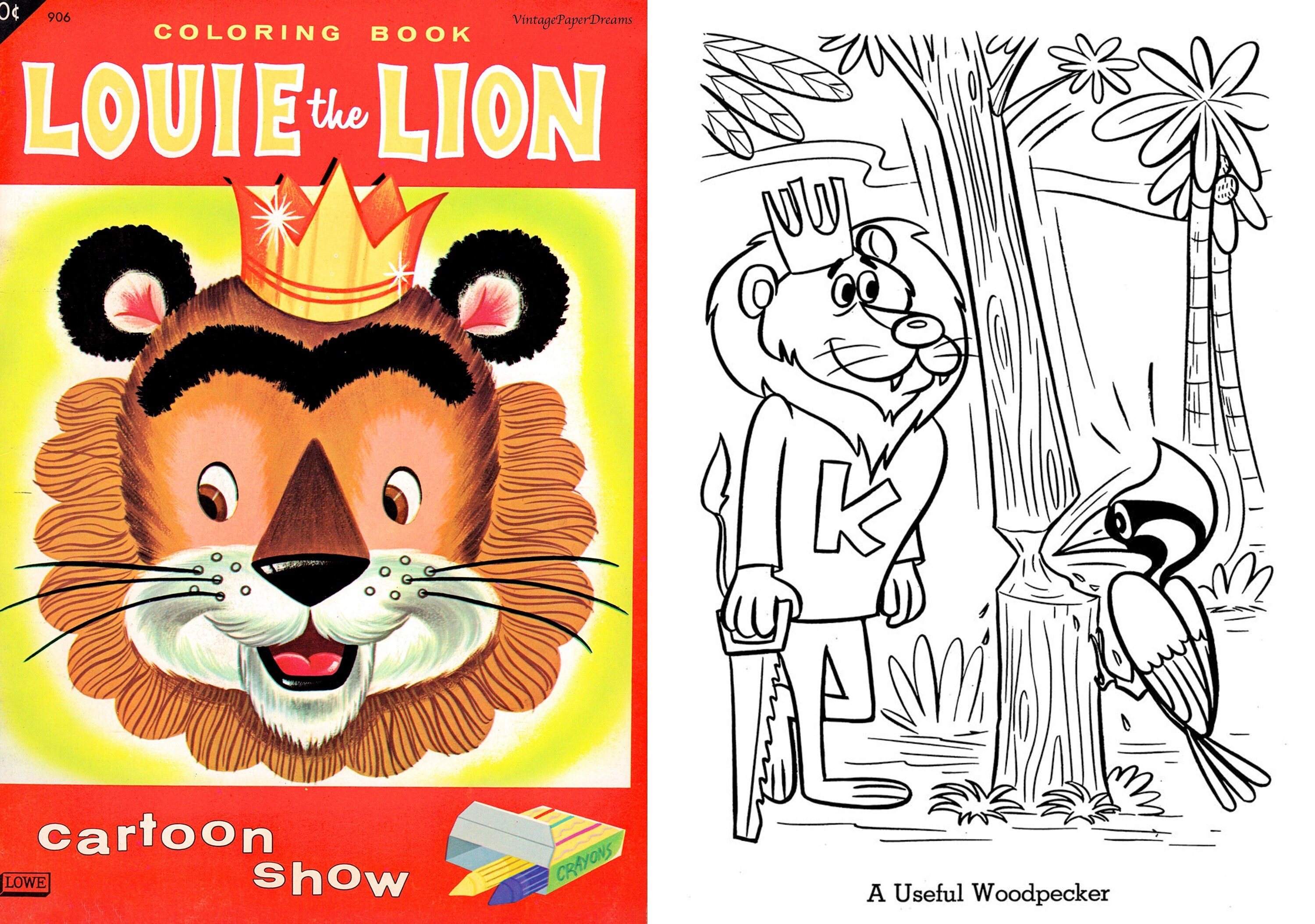 Vintage Coloring Book Printable PDF • louie the Lion Colouring Book ...