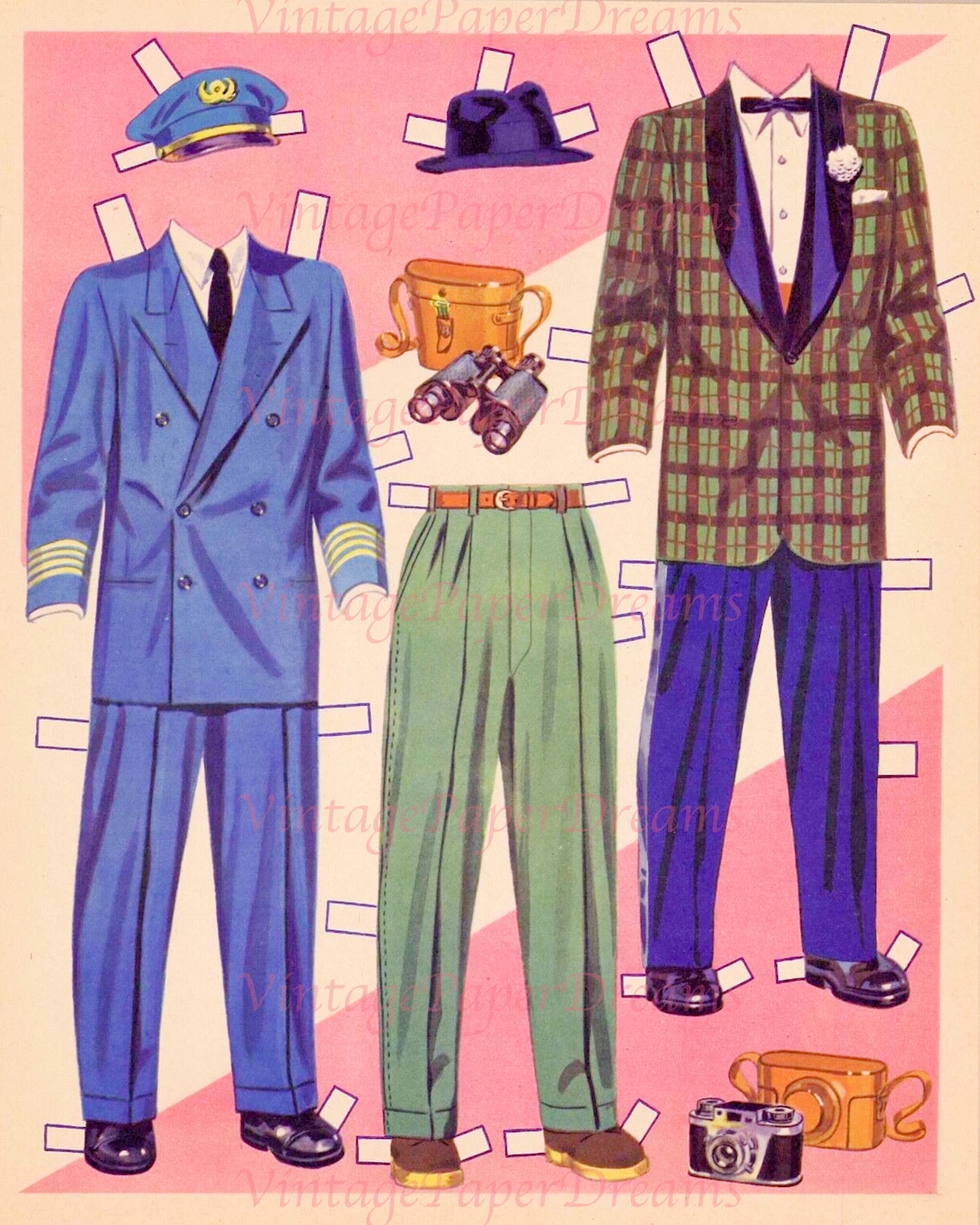 Vintage Paper Doll Printable PDF airline Pilot Paper Dolls - Etsy