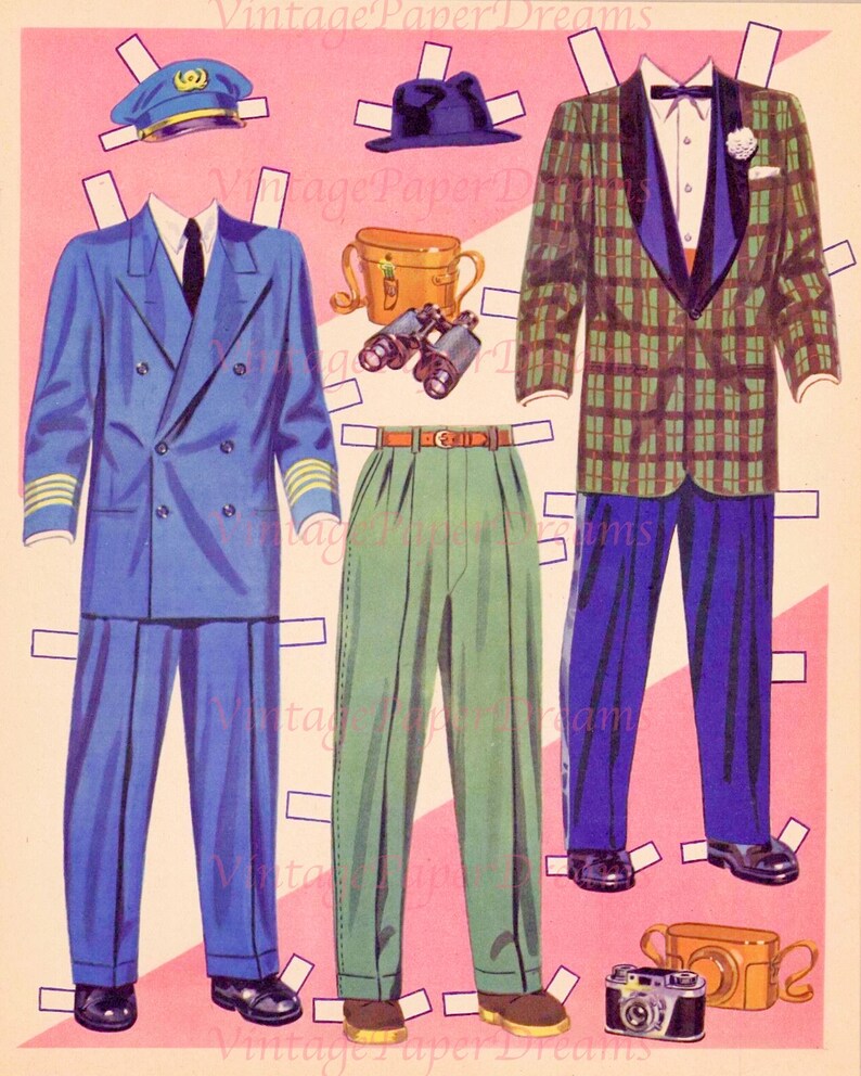 Vintage Paper Doll Printable PDF airline Pilot Paper Dolls 50s 1950s ...