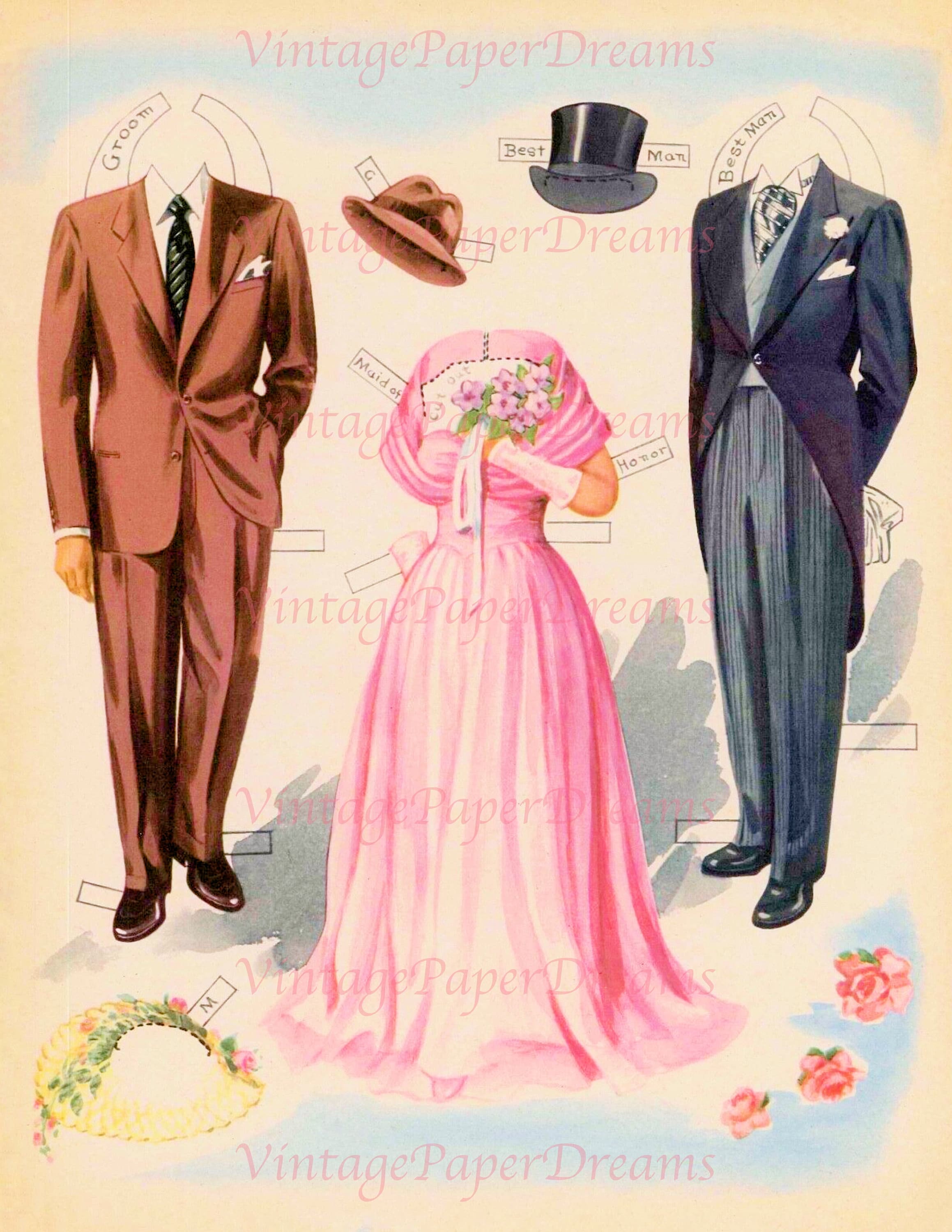 Vintage Paper Doll Printable PDF wedding Party Paper Doll 50s 1950s Paper Doll Pattern Download ...