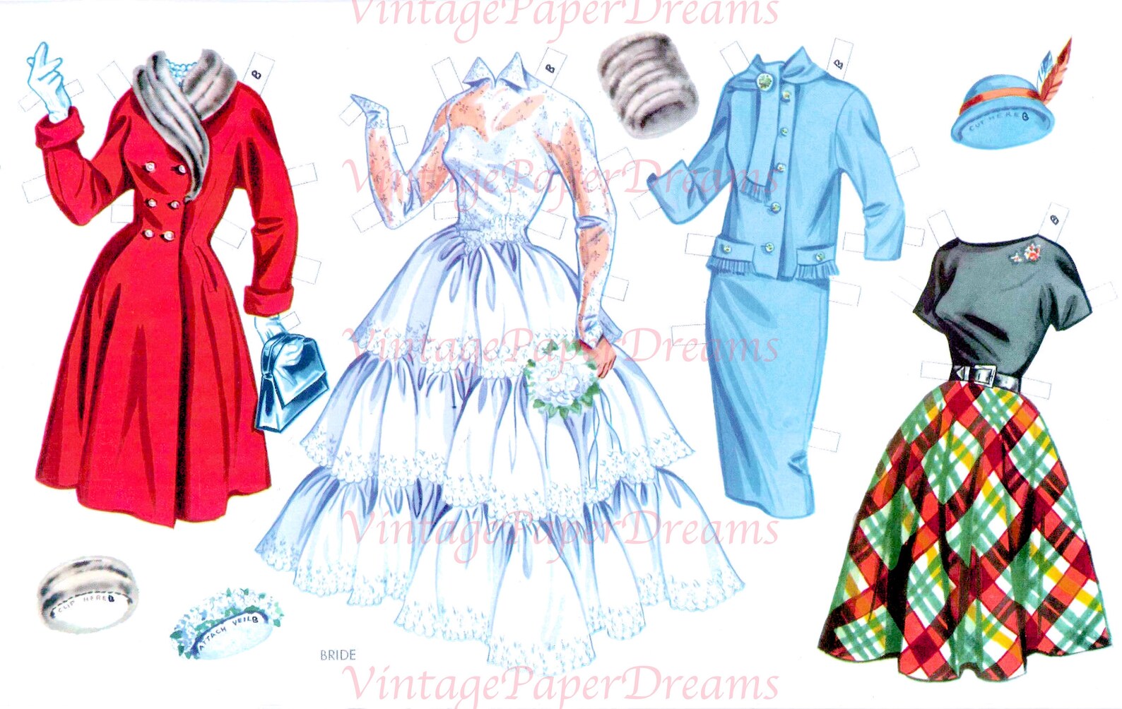 Vintage Paper Doll Printable PDF JPEG Wedding Paper Doll JPEG 50s 1950s Paper Doll Download ...