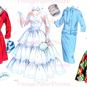 Vintage Paper Doll Printable PDF JPEG • Wedding Paper Doll JPEG • 50s 1950s Paper Doll Download ...