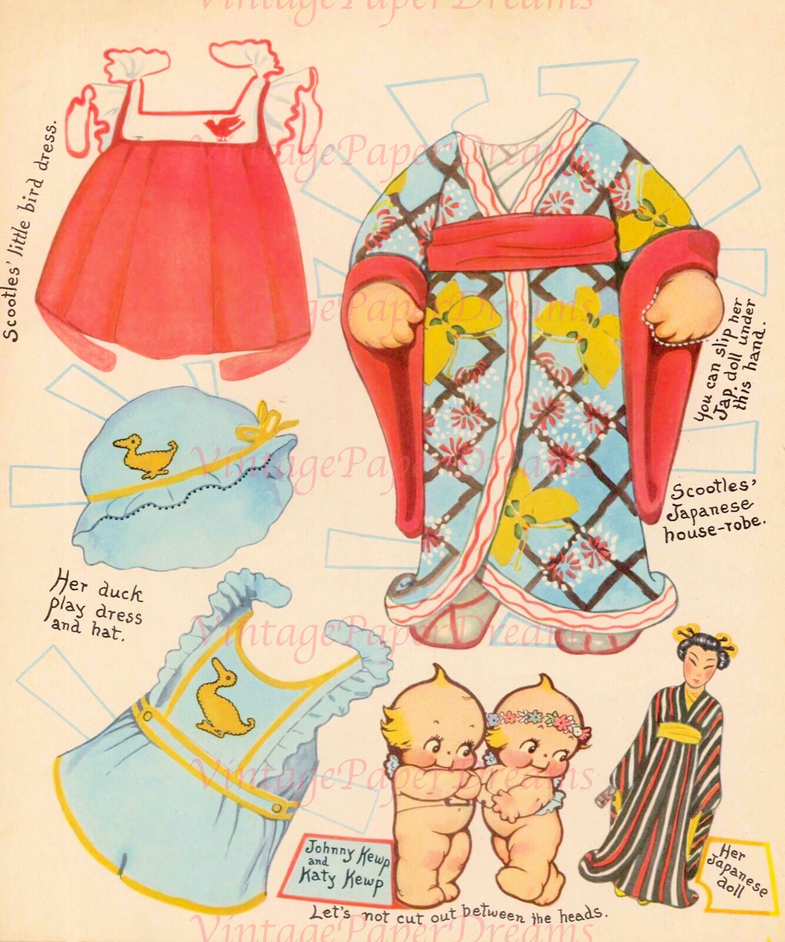 Vintage Paper Doll Printable PDF Scootles and Kewpie Paper - Etsy Australia