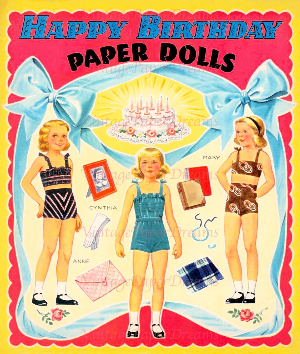 Vintage Paper Doll Printable PDF happy Birthday Paper Doll - Etsy