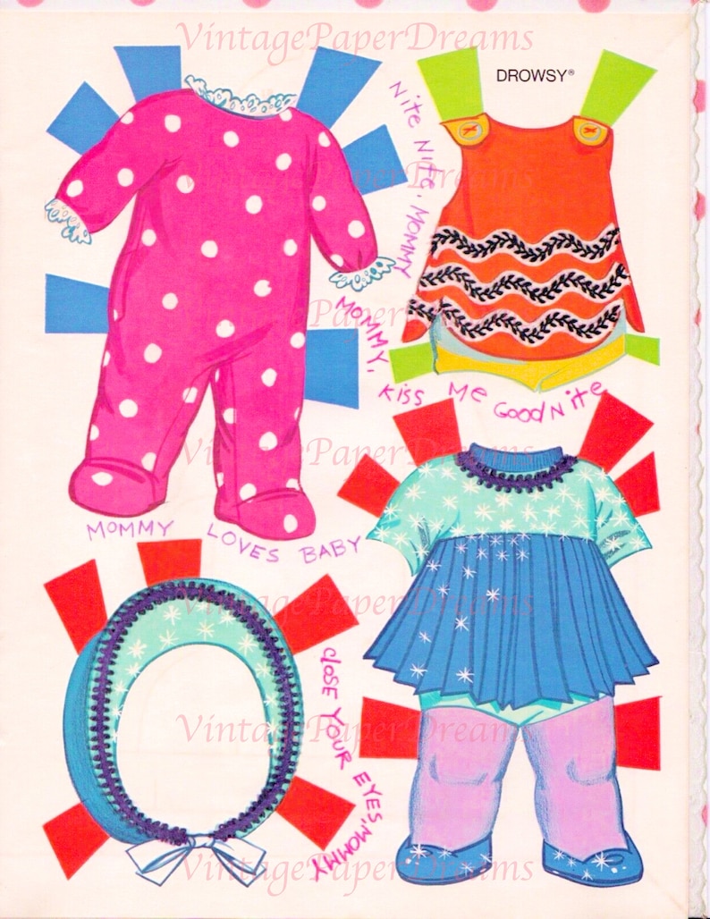 Vintage Paper Doll Printable PDF drowsy Baby Paper Doll 70s 1970s ...