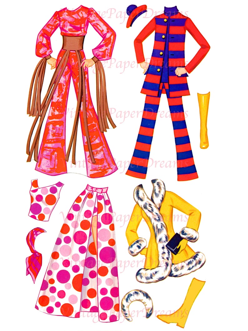 Vintage Paper Doll Printable PDF groovy PJ Paper Doll 70s - Etsy