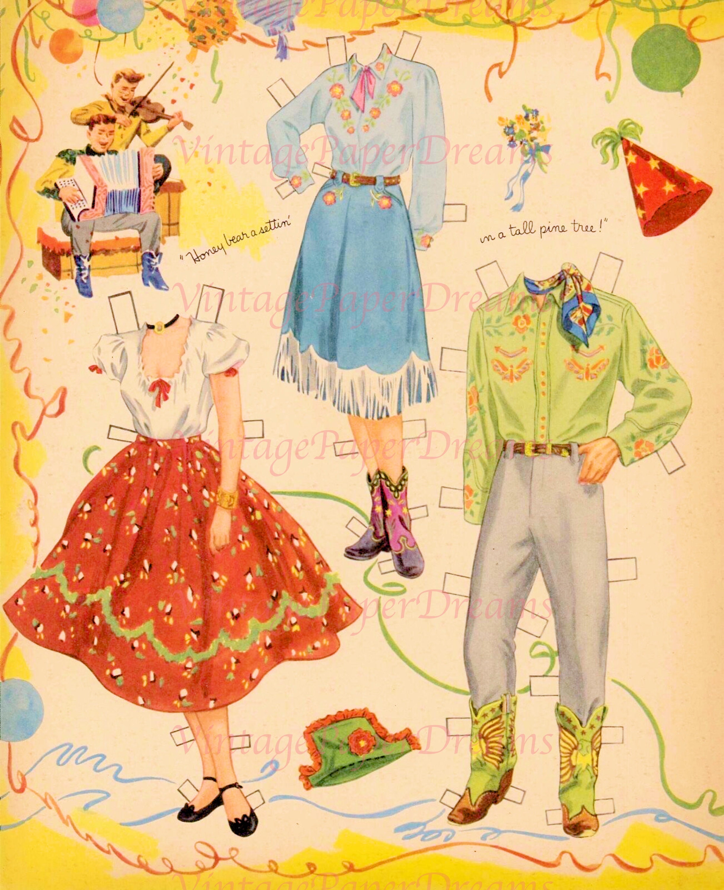 Vintage Paper Doll Printable PDF • Roy Rogers + Dale Evans Paper Doll ...