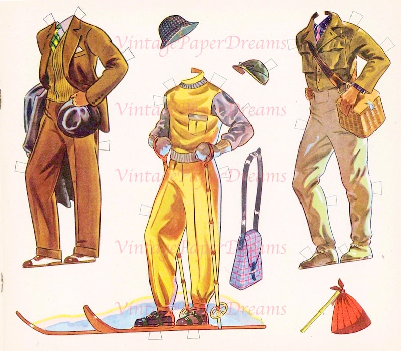 Vintage Paper Doll Printable PDF woman Man Paper Dolls 40s 1940s Paper ...