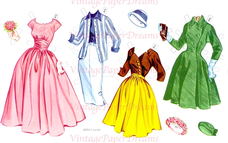 Vintage Paper Doll Printable Pdf Jpeg Wedding Paper Doll Jpeg 50s 1950s