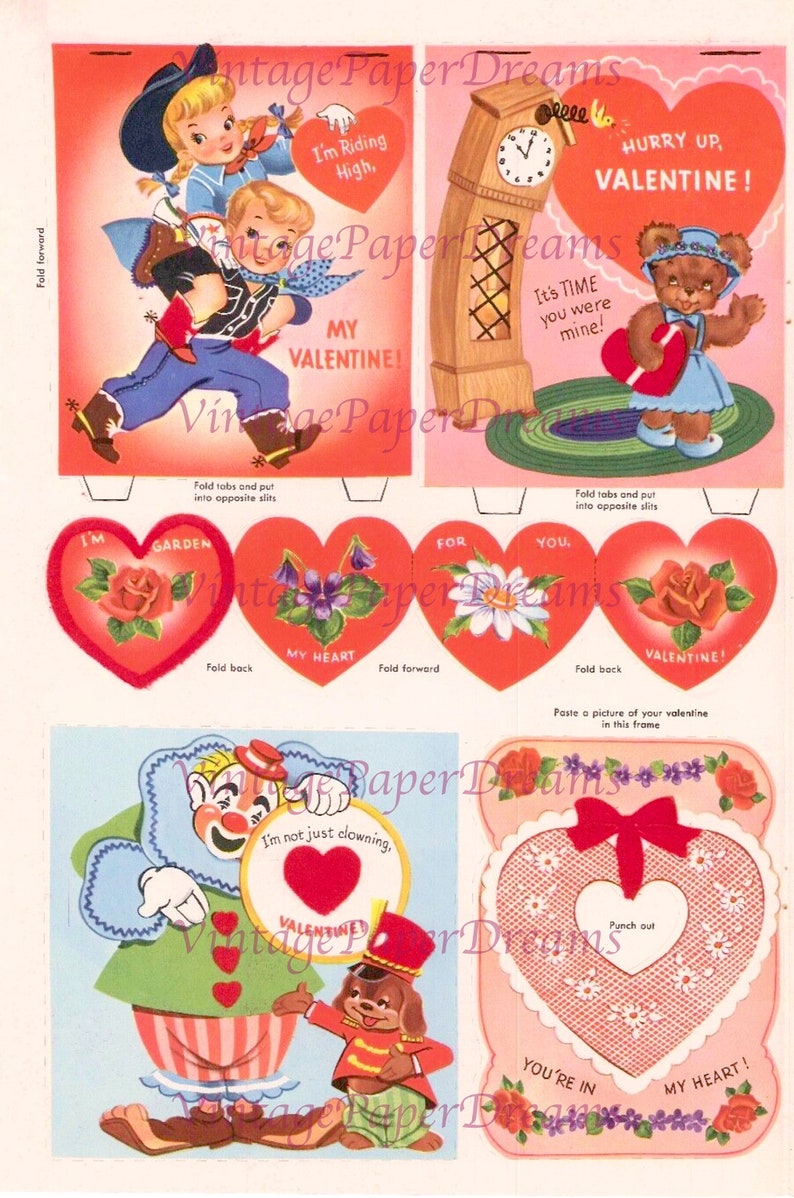 40 Vintage Valentines Card Printable PDF • 1950s Holiday Card Paper ...