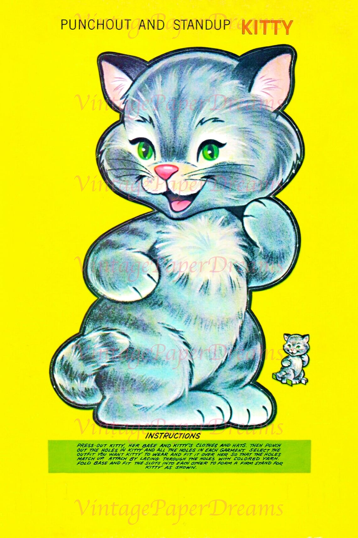 Vintage Paper Doll Printable PDF kitty Cat Paper Doll 70s - Etsy