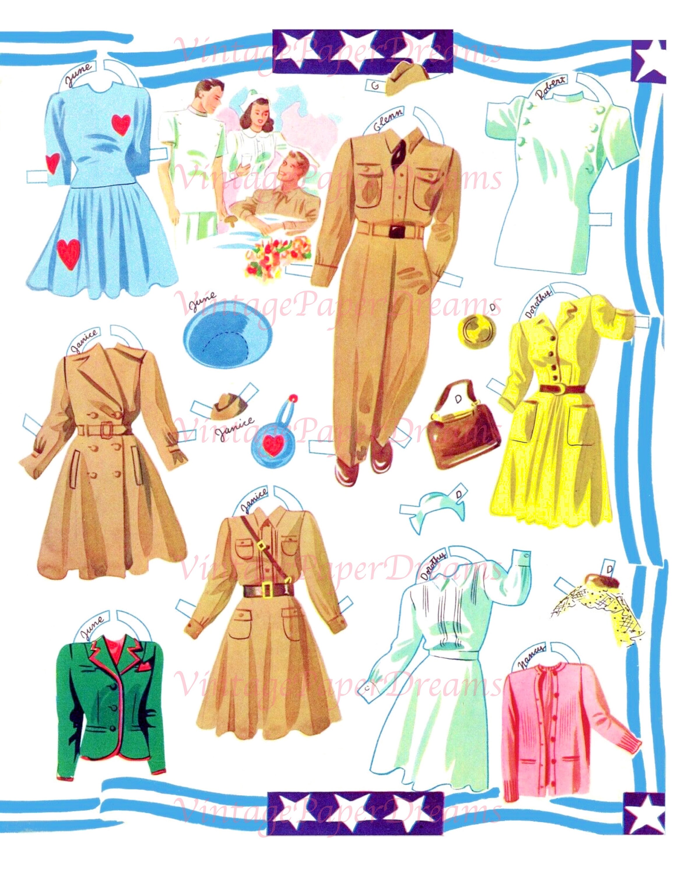 Vintage Paper Doll Printable PDF Army Nurse Doctor Paper Dolls 40s ...