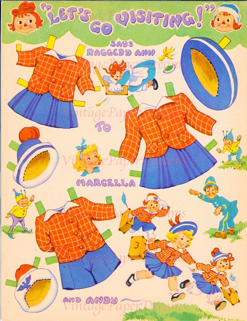Vintage Paper Doll Printable PDF raggedy Ann Andy Paper - Etsy